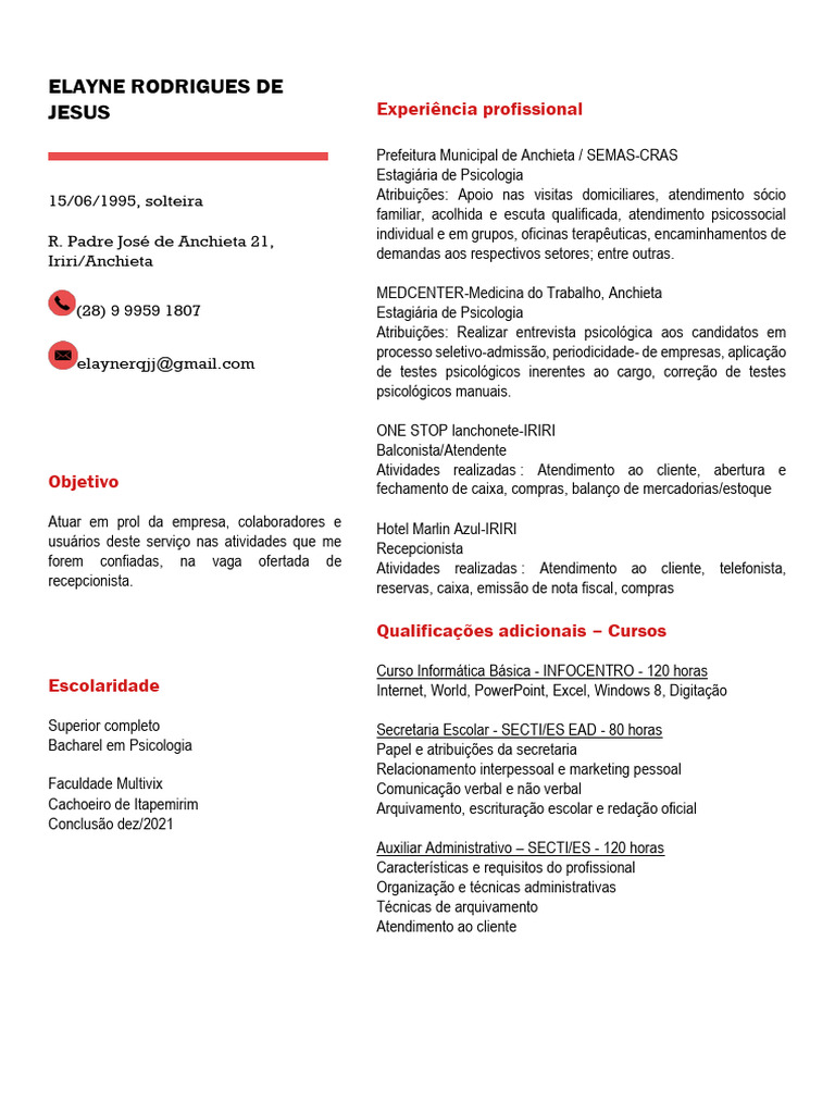 Elayne RJ - CV | PDF