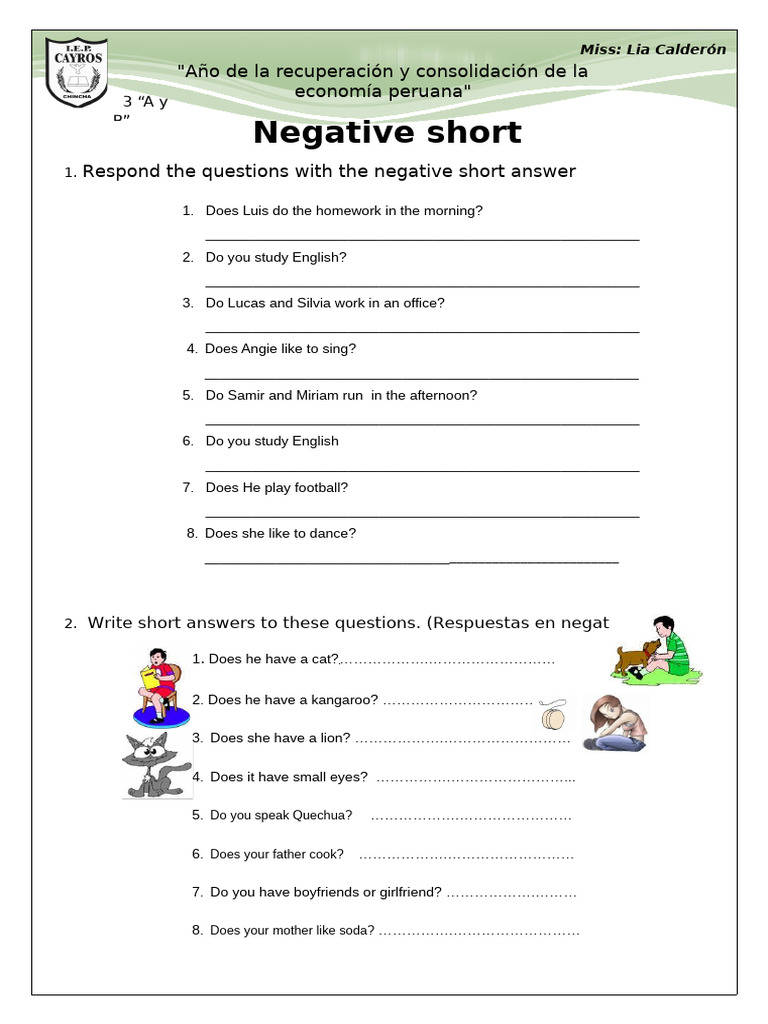 Negative Short Answers and Possessives | PDF