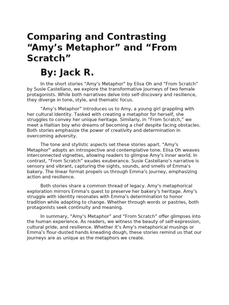 Comparing Amy S Metaphor And From Scratch Pdf