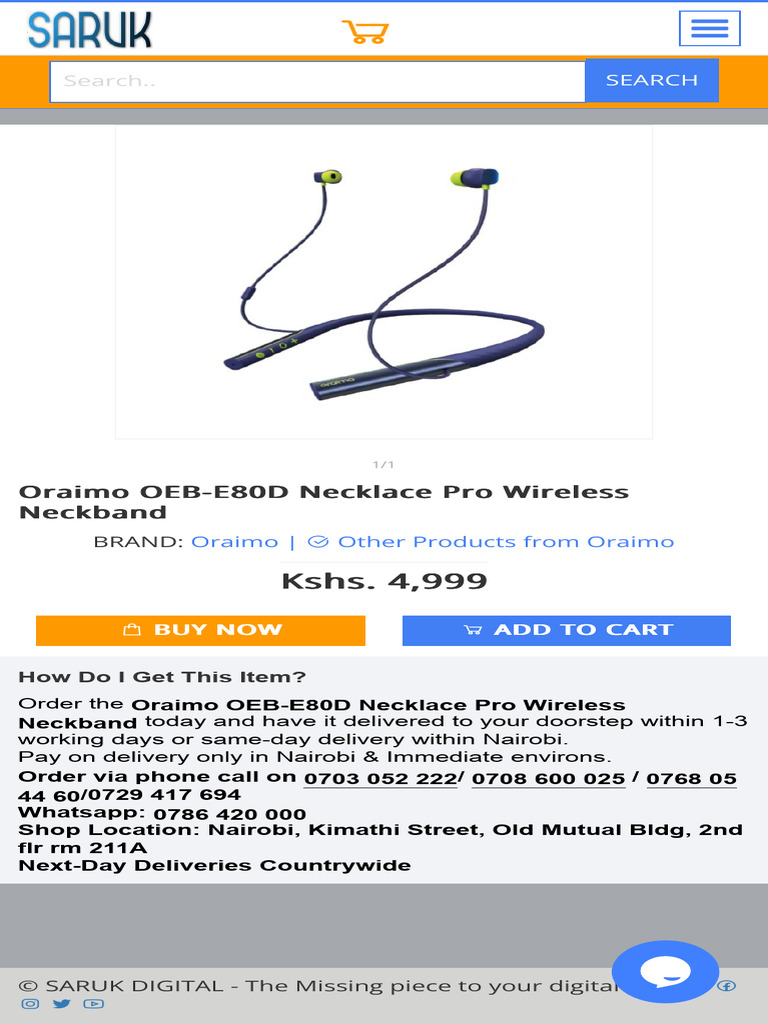Oraimo OEB-E80D Necklace Pro Wireless Neckband SH | PDF