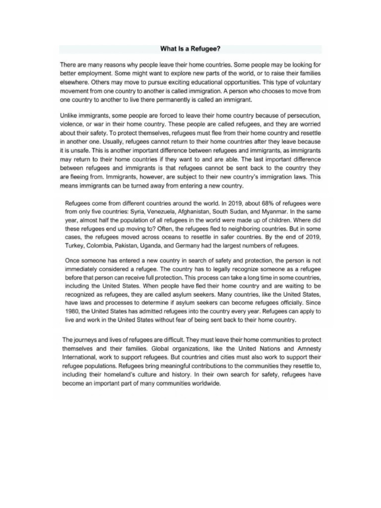 Reading Comprehension - Refugees | PDF