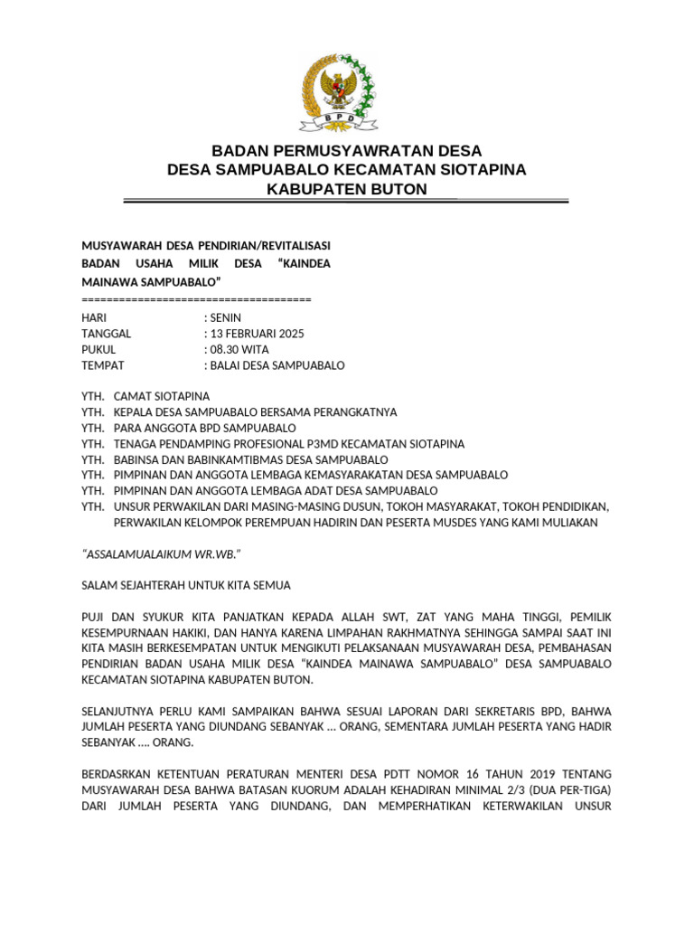 Naskah Pimpinan Rapat (Ketua BPD) | PDF