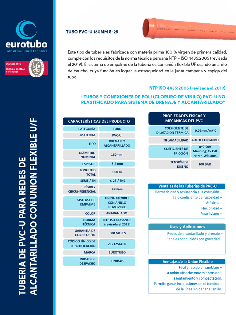 Tubería PVC-U para Alcantarillado NTP 4435 | PDF | Tubería (transporte ...
