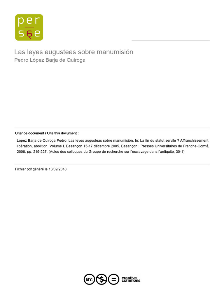 Leyes Augustas sobre Manumisión | PDF | Freedman | imperio Romano