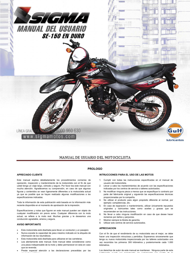 Manual de Usuario para Motocicletas Sigma | PDF | Motocicleta | Embrague