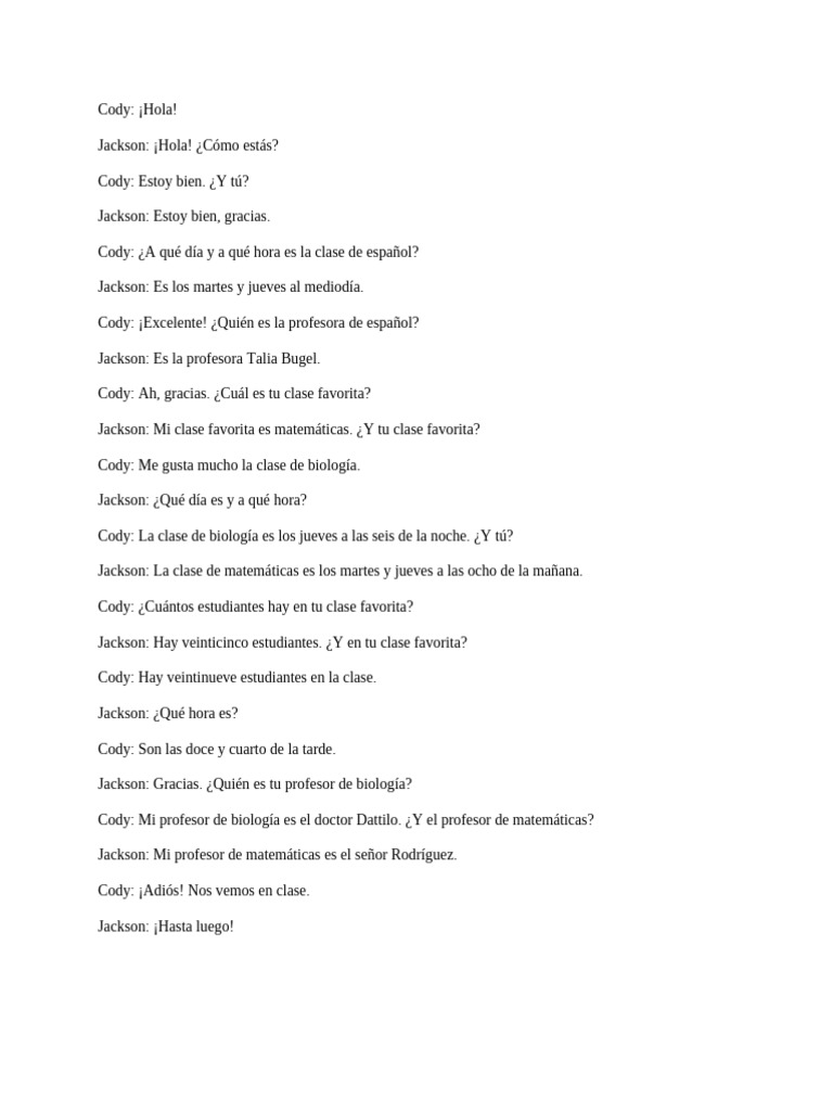 Conversación sobre clases y horarios escolares | PDF