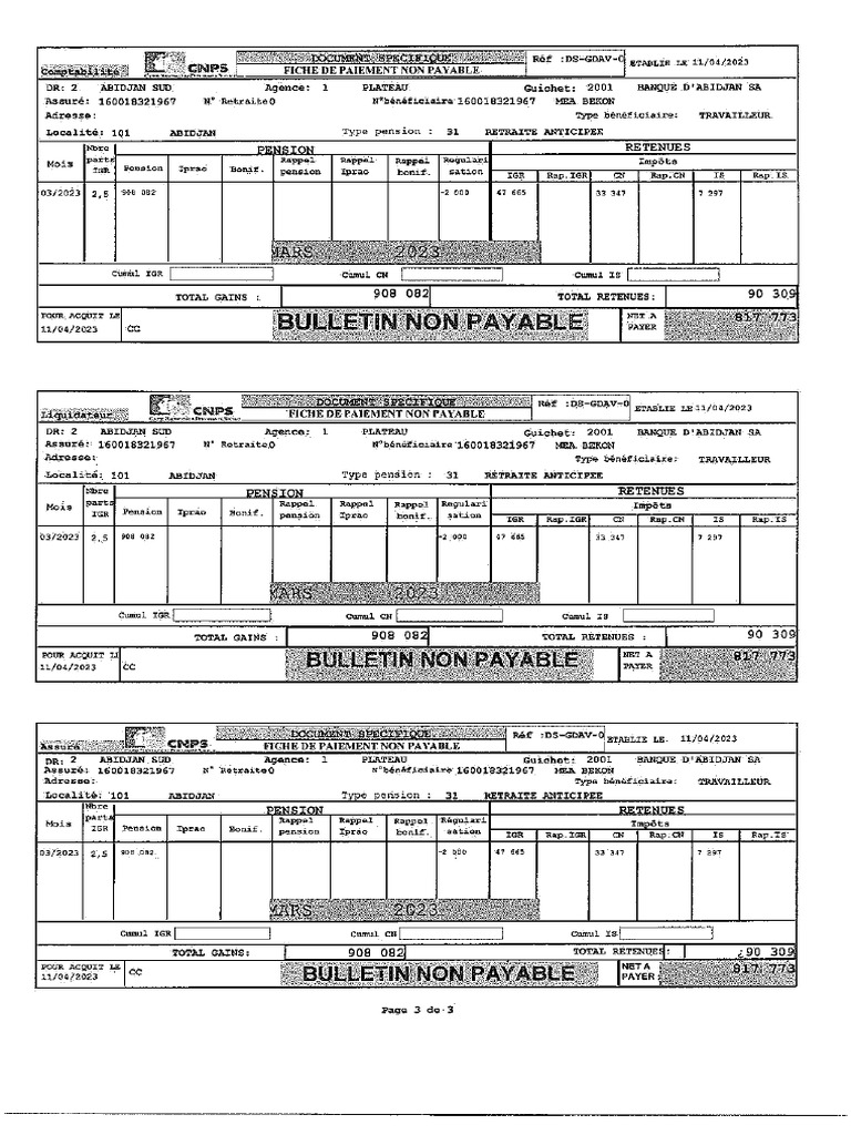 Bulletins Non Payable de Mea Bekon | PDF