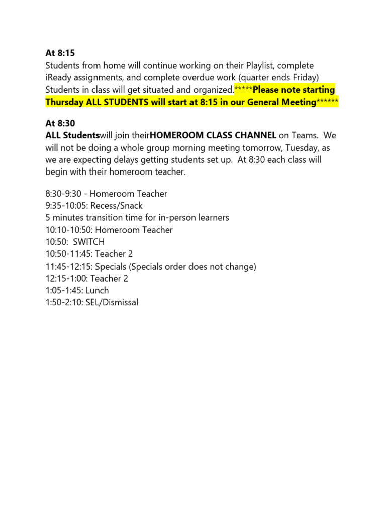 Daily Student Schedule Overview | PDF