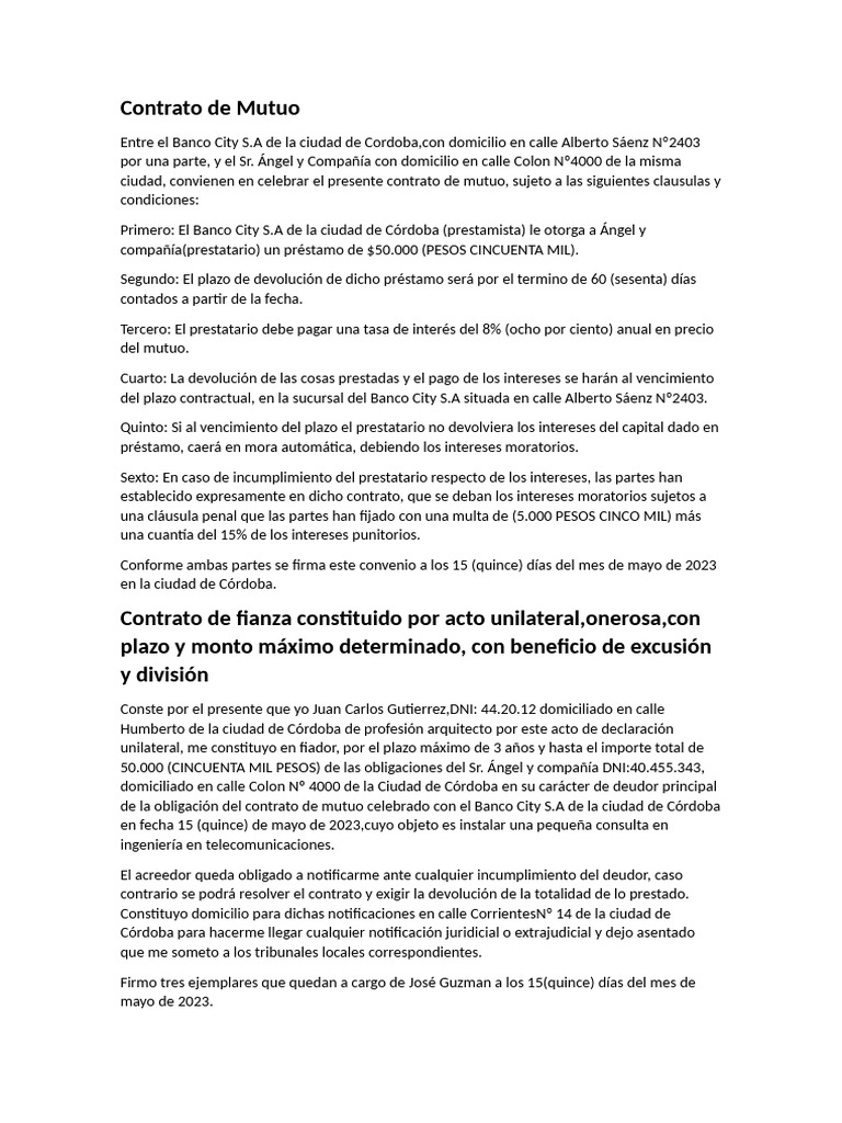 Contrato de Mutuo | PDF | Interés