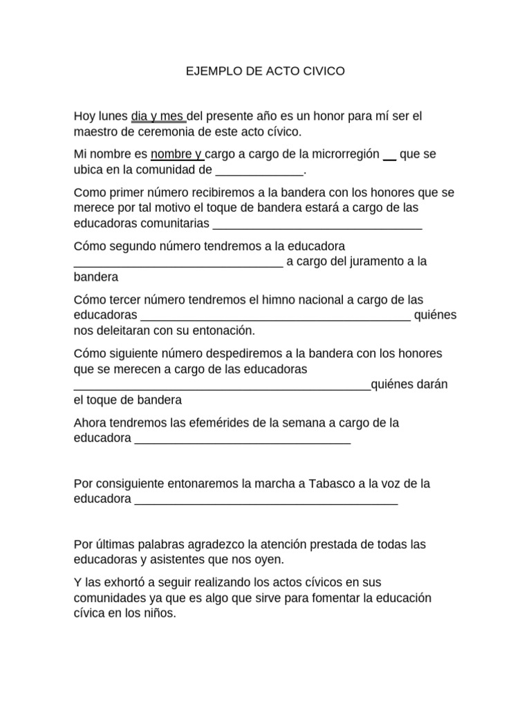 Ejemplo de Acto Cívico Escolar | PDF