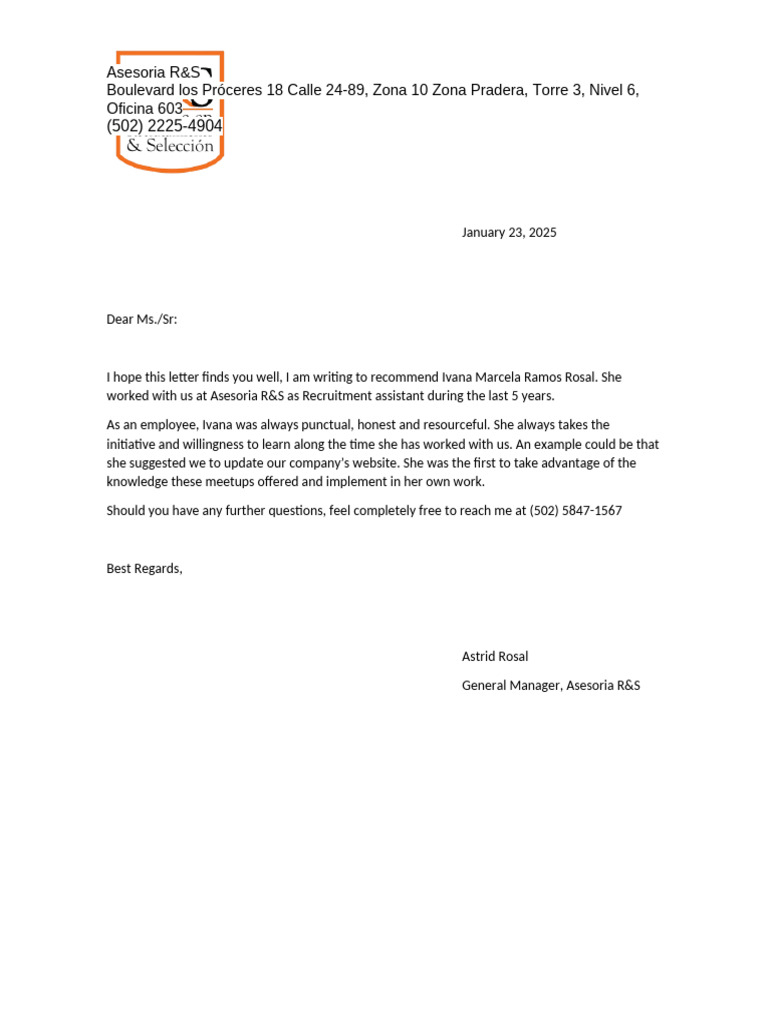 Letter of Reference for Ivana Ramos | PDF