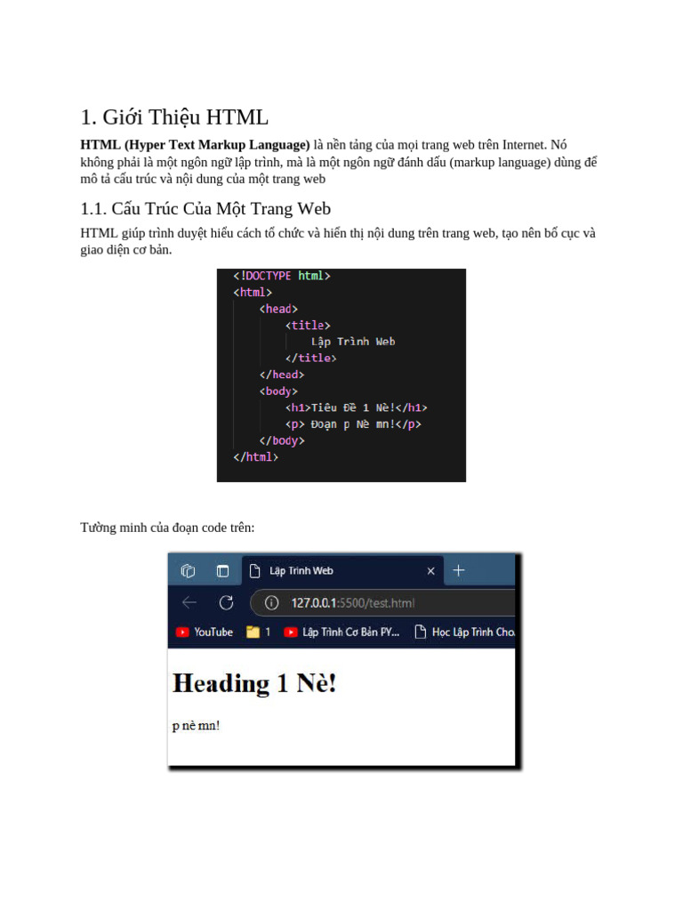 1. Giới Thiệu HTML: 1.1. Cấu Trúc Của Một Trang Web | PDF