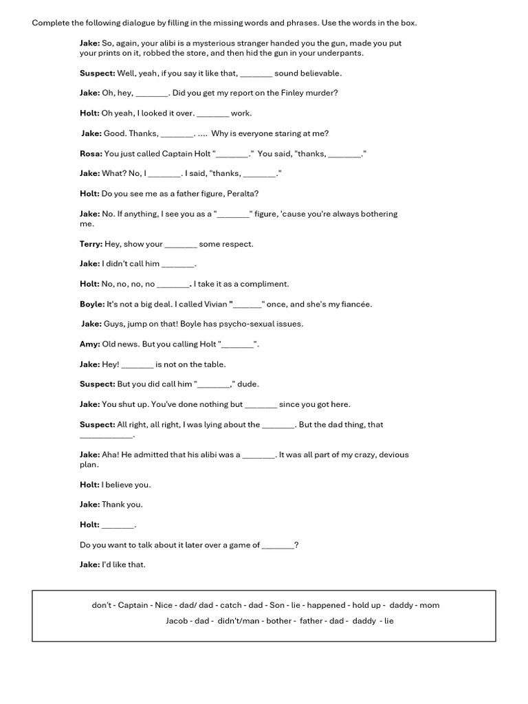 Fill in the Blanks Dialogue Exercise | PDF