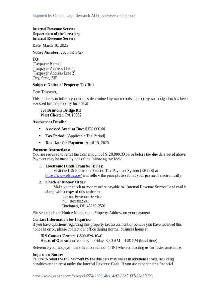 IRS Property Tax Due Notice 2025 | PDF | Internal Revenue Service ...