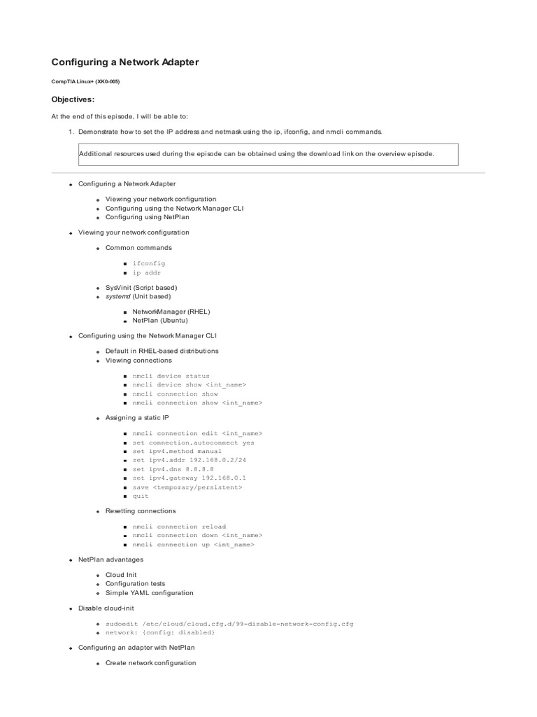 Comptia Linuxxk0005 10 1 1 Configuring A Network Adapter | PDF | Ip ...