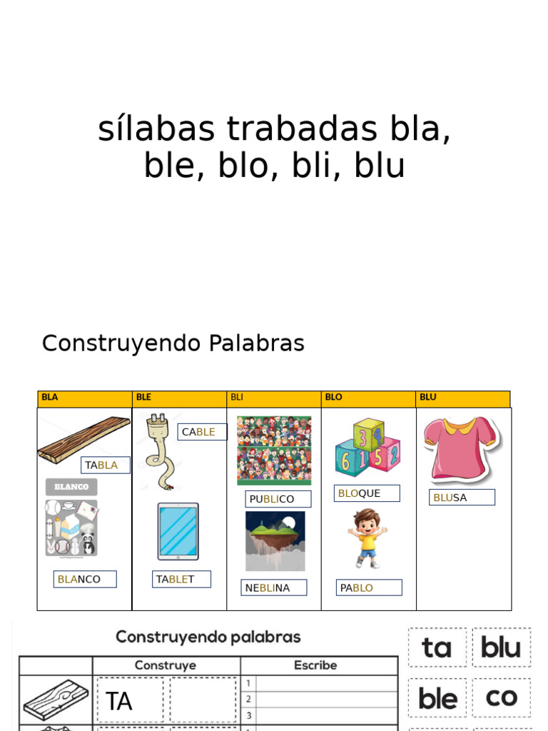 Sílabas Trabadas Bla, Ble, Blo | PDF