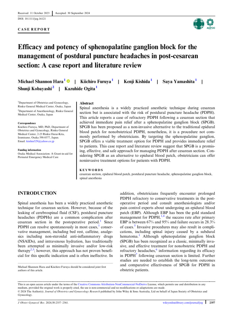 Efficacyandpotencyofsphenopalatineganglionblockforthe | PDF | Anesthesia | Caesarean Section