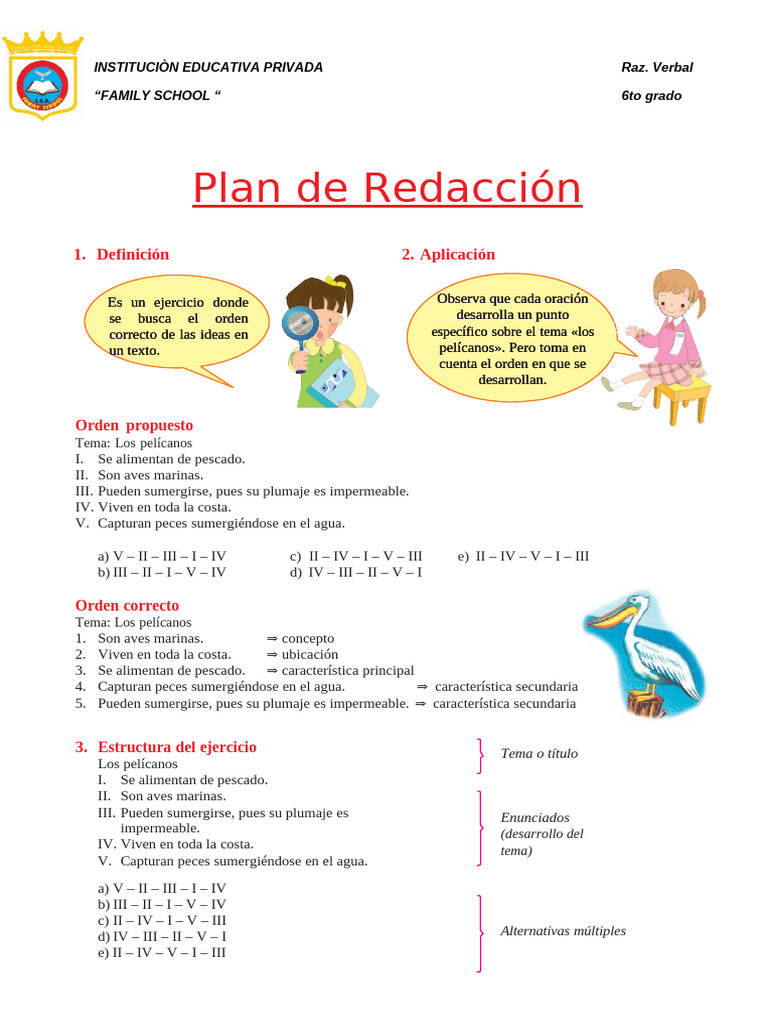 Ejercicios de Plan de Redaccion para Sexto Grado de Primaria | PDF