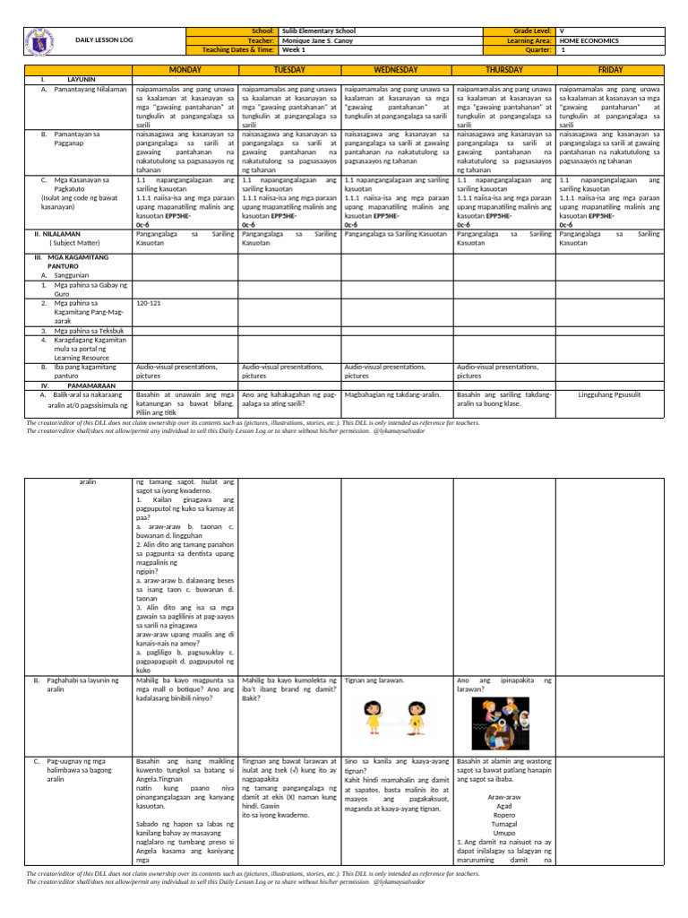 DLL_EPP-HE-5_Q1-WEEK-1-9 | PDF