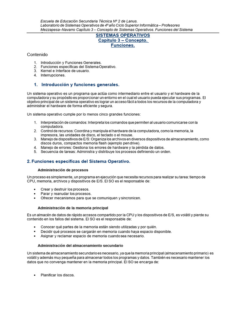 Funciones Del Sistemas Operativo TP | PDF | Sistema operativo | Hardware de la computadora