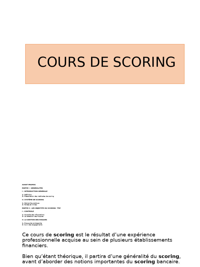 Cours Scoring | PDF | Banques | Risque