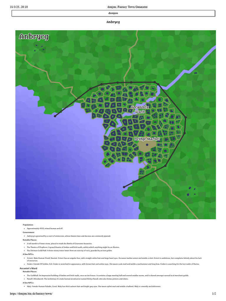 Donjon Fantasy Town Generator 1 | PDF