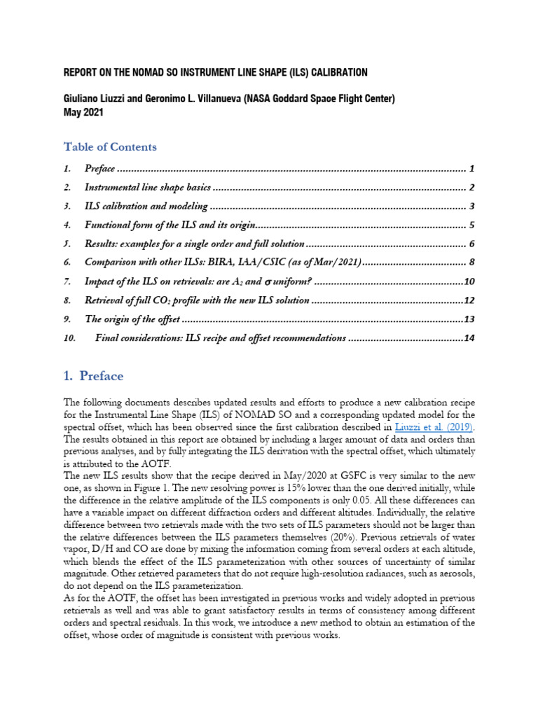 NOMAD SO ILS Calibration Report | PDF | Spectral Density | Applied And ...