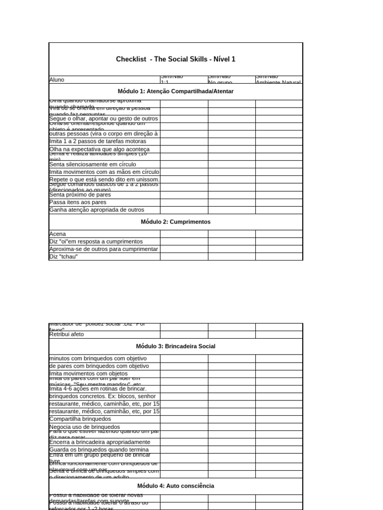 CHECKLIST DE AVALIAÇÃO - The Social Skills Solutions | PDF | Emoções ...