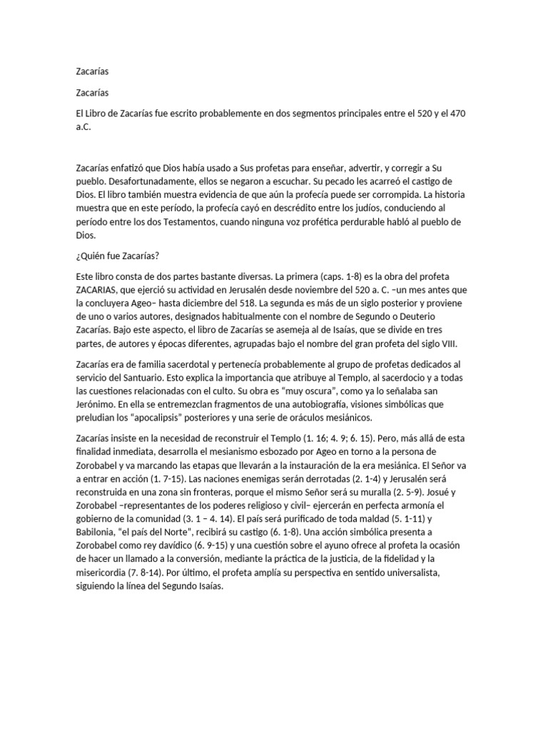 Análisis del Libro de Zacarías | PDF | Libro de Zacarías | Sacerdote