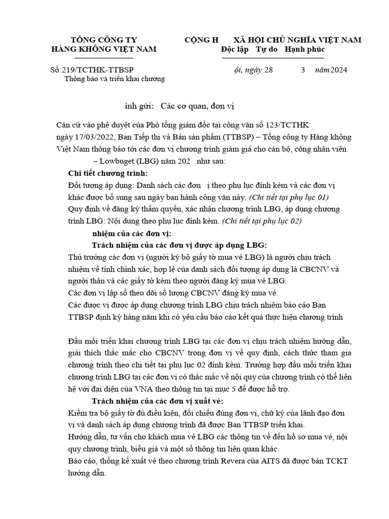 thông báo và triển khai chương trình LBG 2024 Lowbuget | PDF
