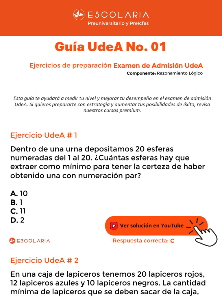 Guia UdeA No 01 Examen de Admision UdeA Universidad de Antioquia Por ...