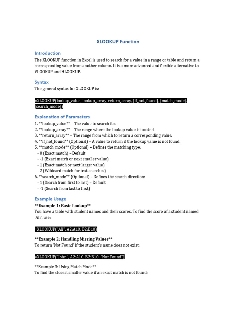 Excel XLOOKUP Function Explained | PDF