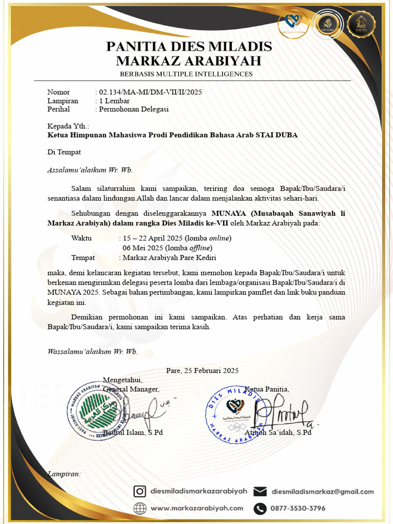 Ketua Himpunan PBA STAI DUBA - SURAT PERMOHONAN DELEGASI | PDF