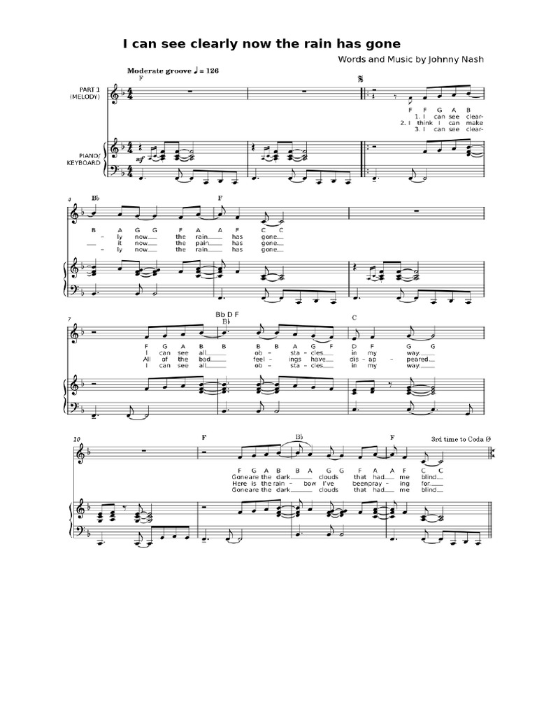 I Can See Clearly Now The Rain Has Gone - Zang+Piano | PDF