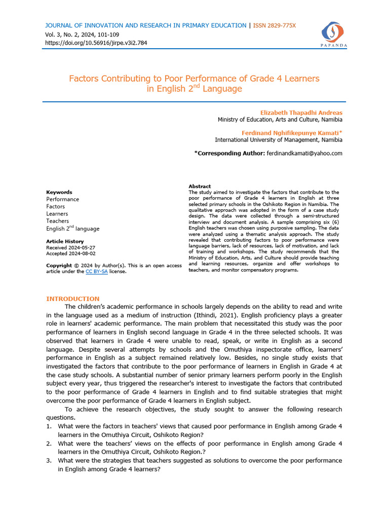 Factors Contributing To Poor Performance of Grade | PDF | Learning ...