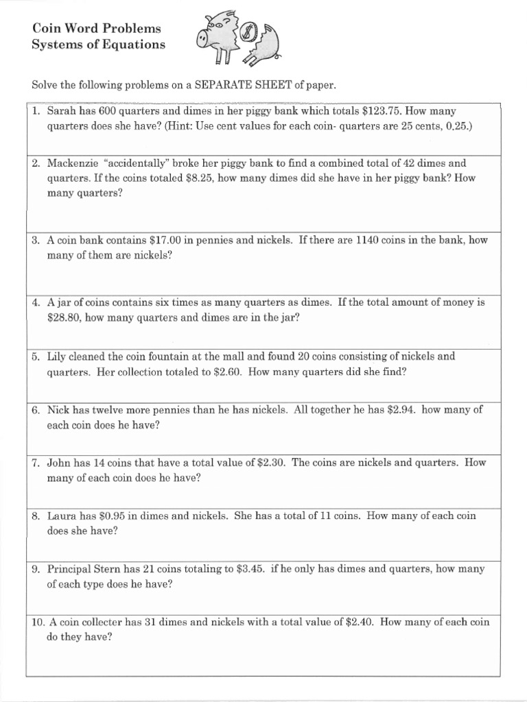 Coin Problems Answer Key | PDF
