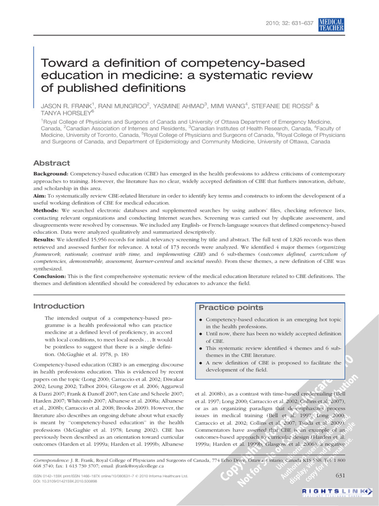 Toward A Definition of Competency-Based Education in Medicine | PDF ...