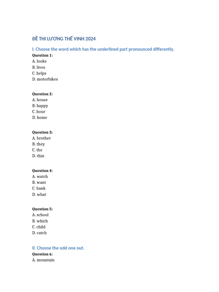 De Thi LTV 24 Can Chinh Dep | PDF