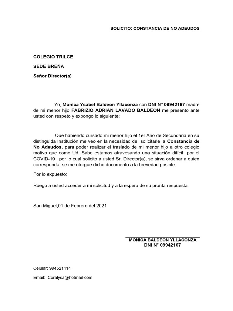 Solicitud Constancia No Adeudo | PDF