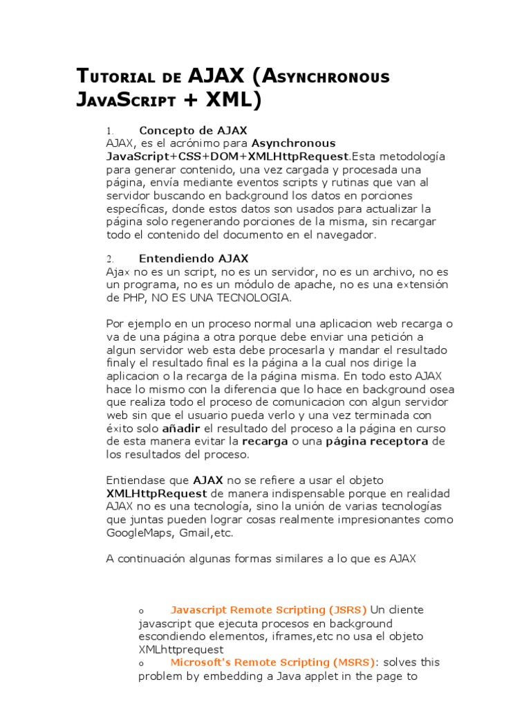 Tutorial de AJAX | PDF | Ajax (Programación) | Servidor web