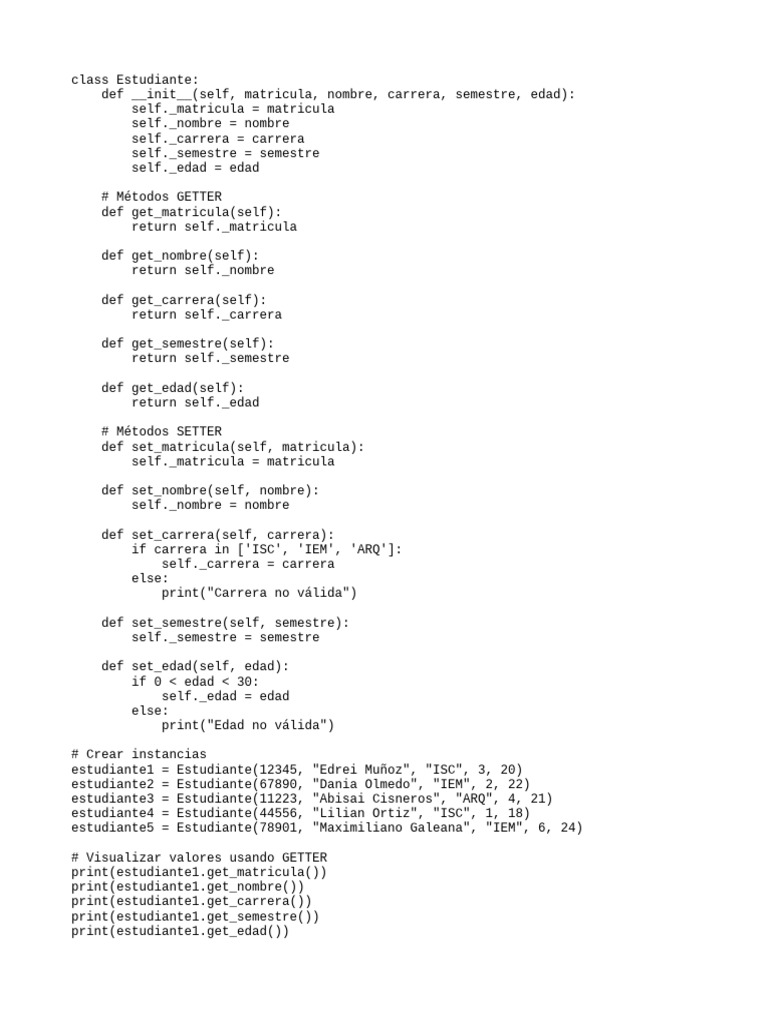 Programa U2 02 Uso de GETTERS y SETTERS en Python | PDF