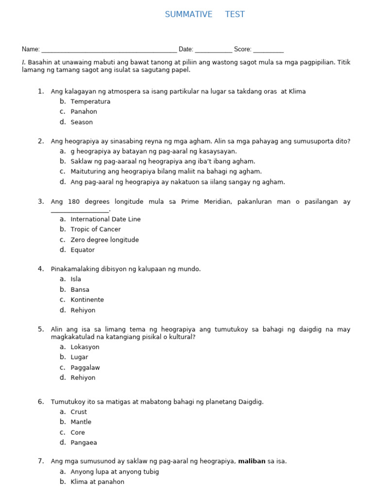Summative Test Grade 8 | PDF