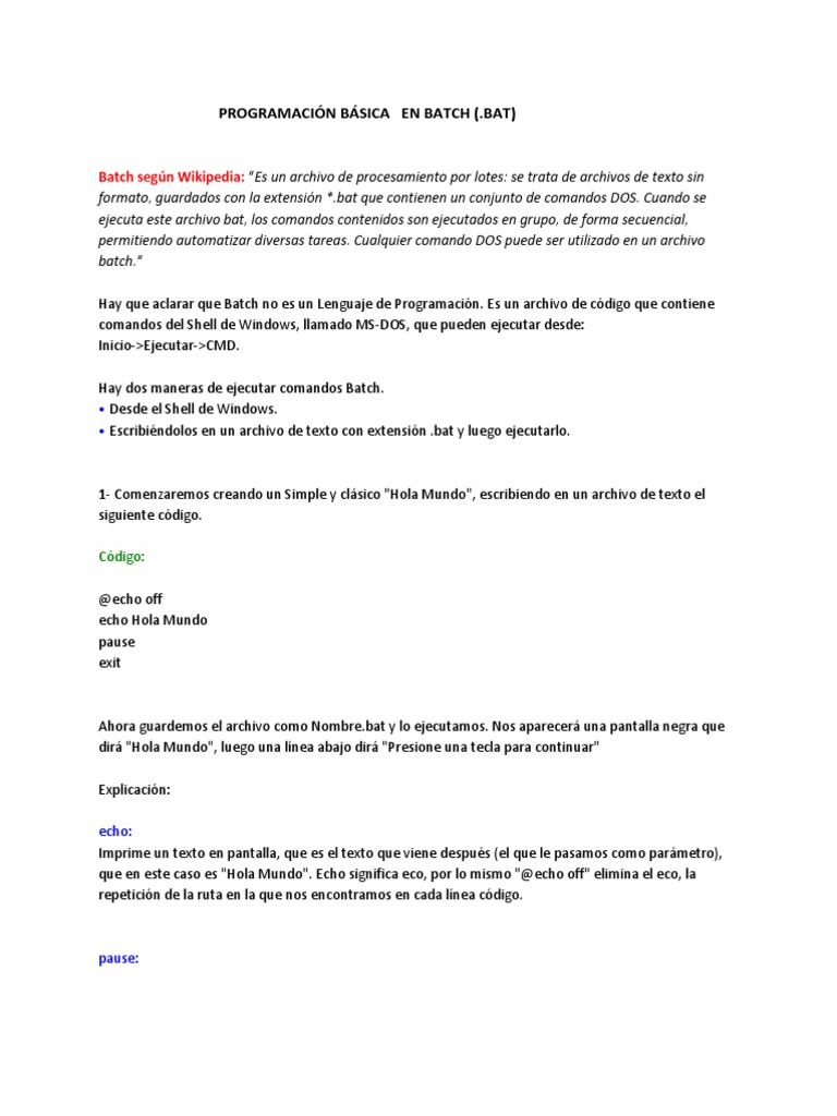 Introducción a Comandos Batch (.bat) | PDF | Software de Microsoft ...