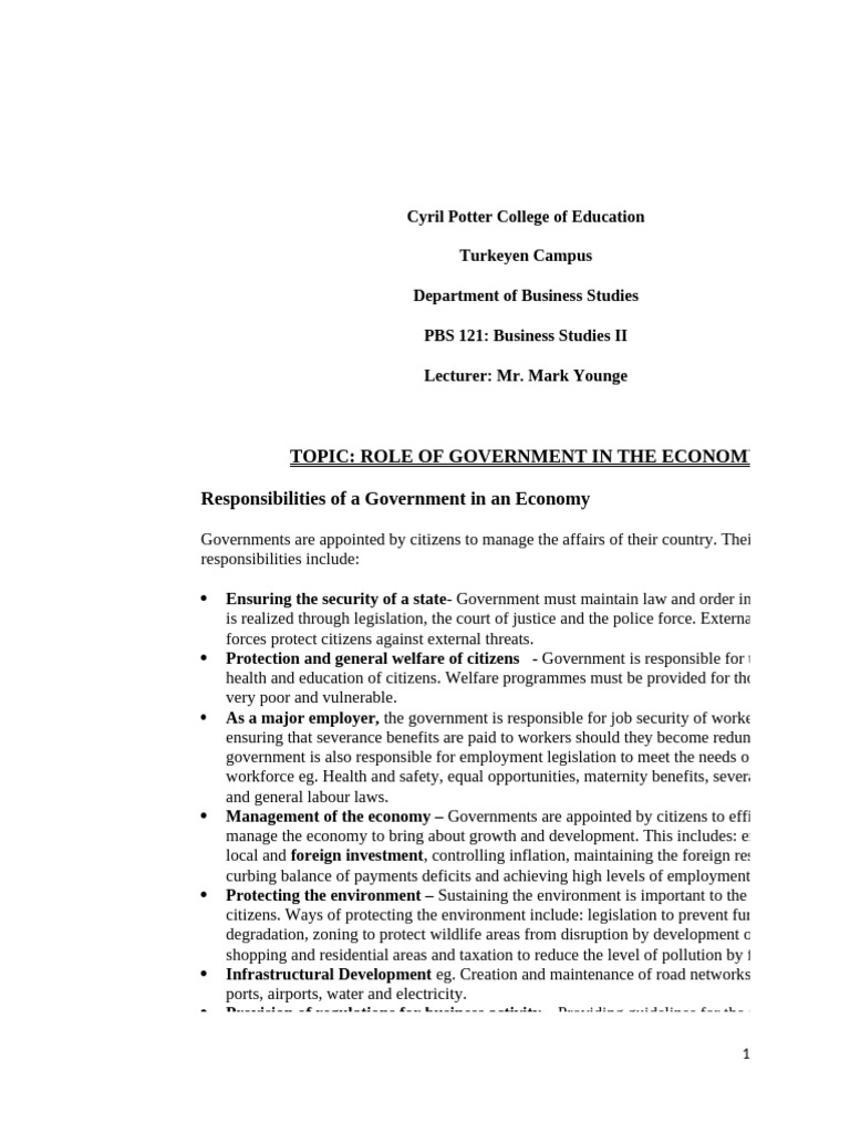 Government's Role in Economic Management | PDF | Taxes | Indirect Tax