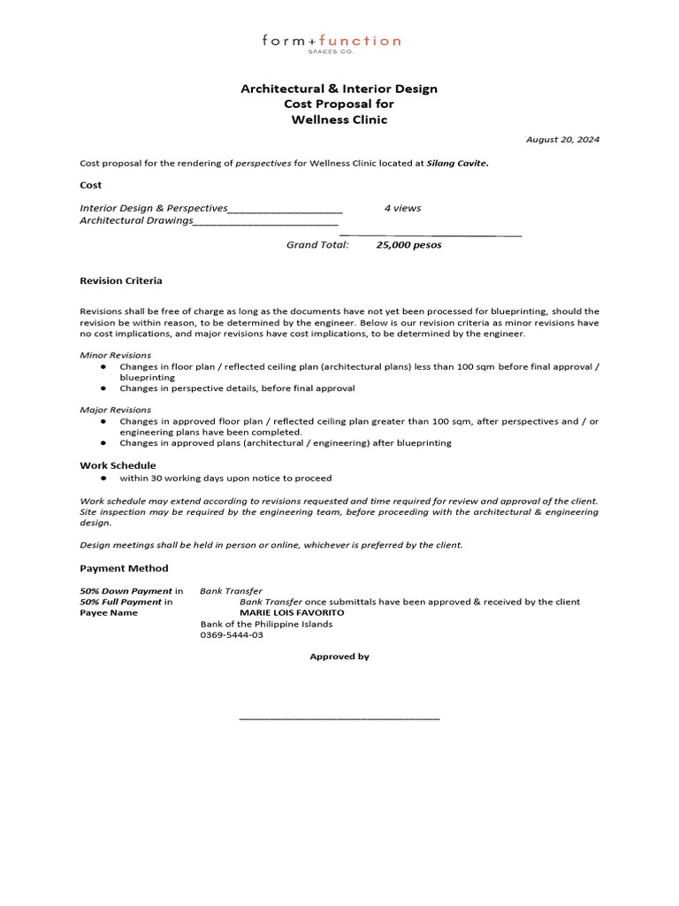 Wellness Clinic Design Cost Proposal | PDF