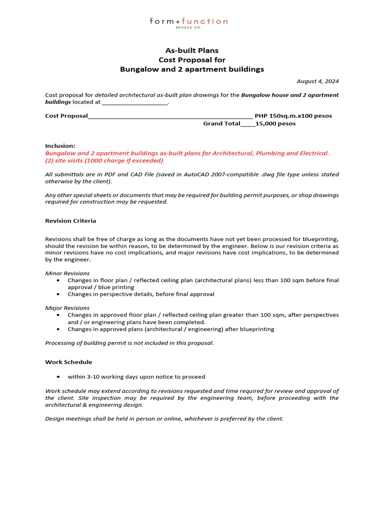 As-Built Plan Cost Proposal | PDF