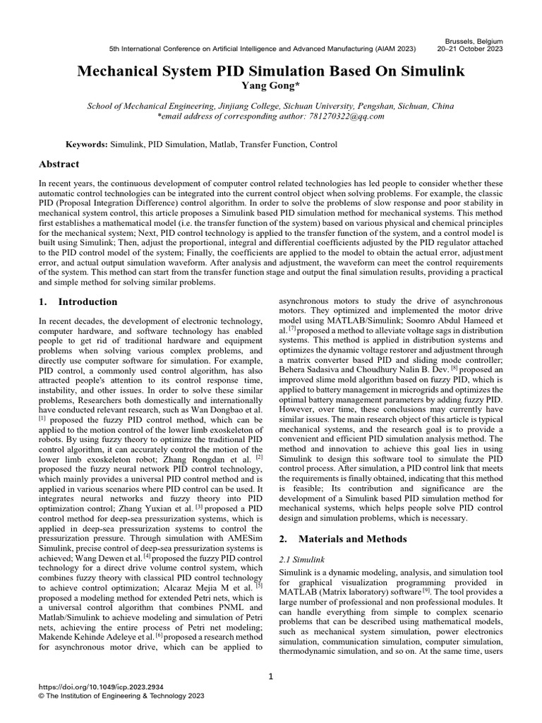 Mechanical System PID Simulation Based On Simulink | PDF | Control Theory | Simulation