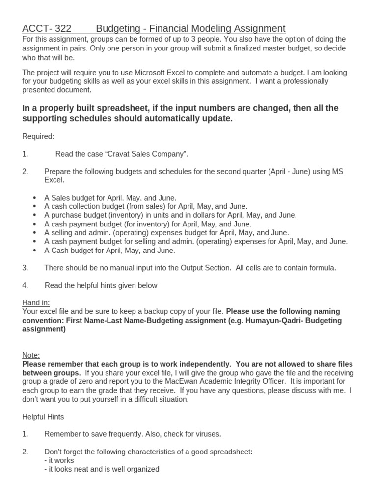 Budgeting-Assignment Instructions-Winter-2025 | PDF | Interest | Microsoft Excel