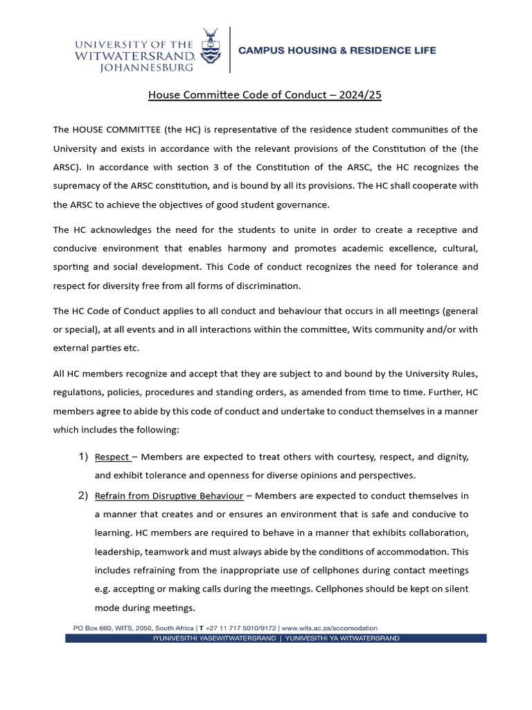 House Committee Code of Conduct 2024/25 | PDF | Social Ethics | Justice