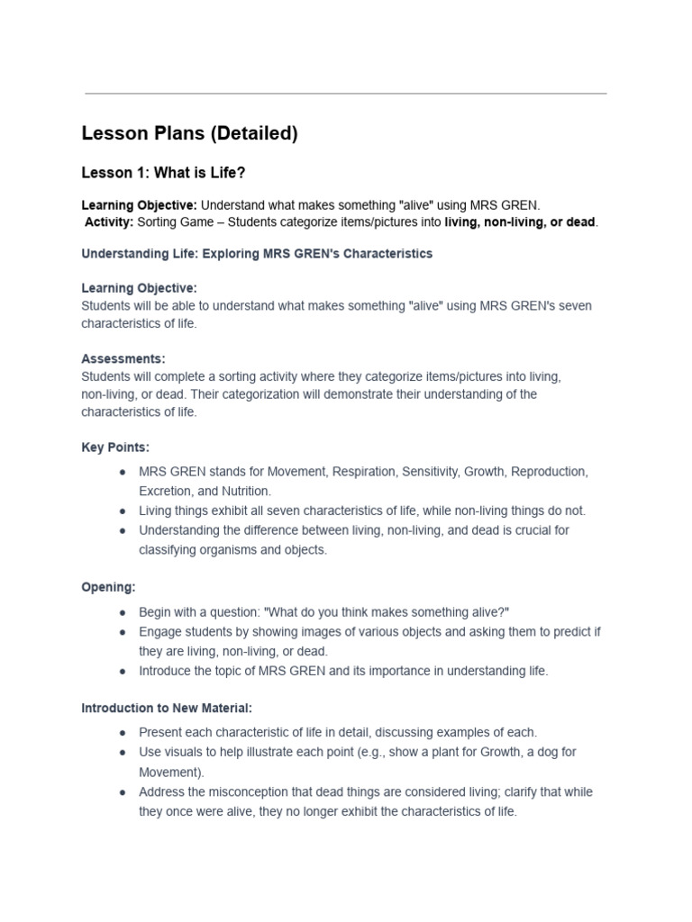 Understanding Life: MRS GREN Lesson Plan | PDF | Ecosystem | Food Web